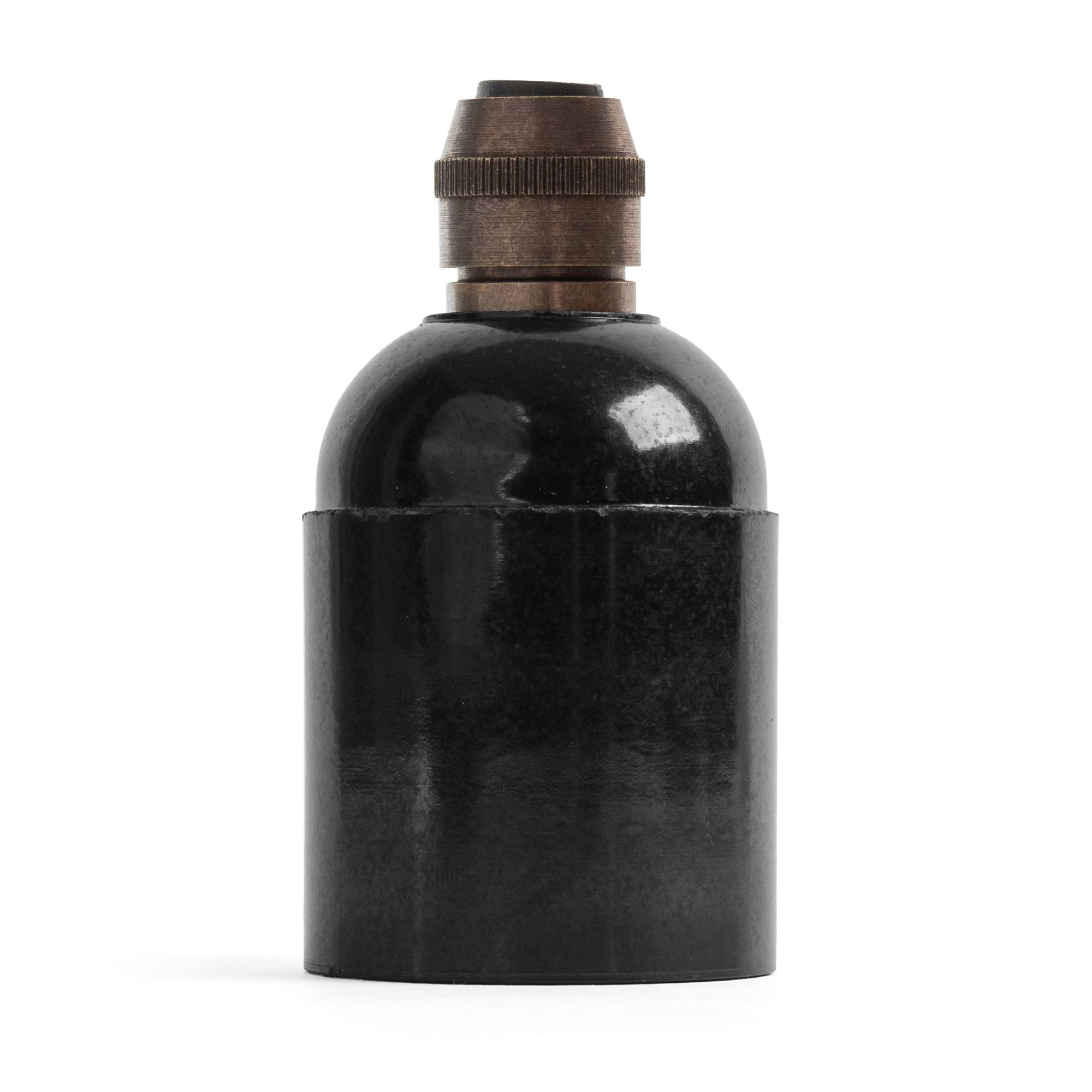 Glattmantel Lampenfassung E27 aus Bakelit, mit Zugentlastung aus Messing